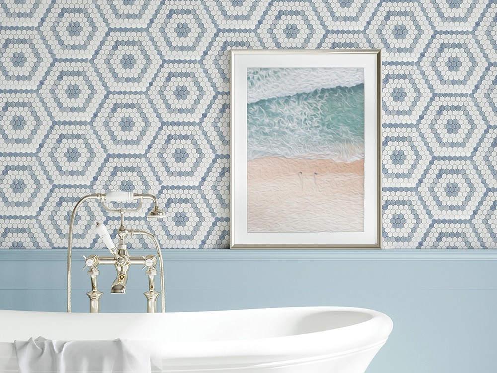 Angora Blue Celeste/Thassos Polished Angora Mosaic Natural Stone Tile ...