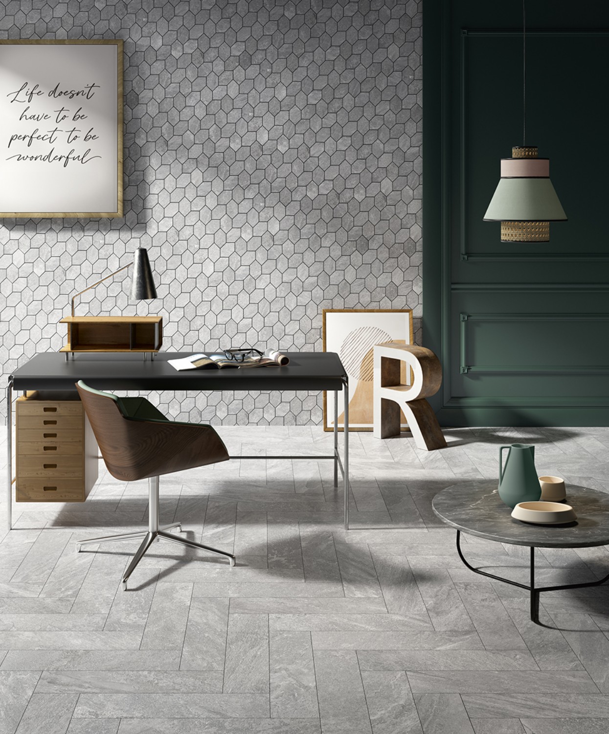 Bedrock Grey Natural 12"x12" Foliage Mosaic Sheet Porcelain Tile | GENROSE