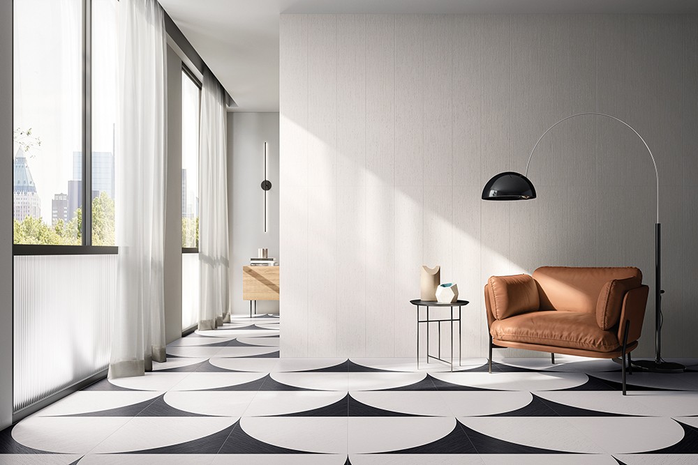 Cadera Pepper Matte 24"x24" Leaf Deco Pepper/Sugar Porcelain Tile | GENROSE