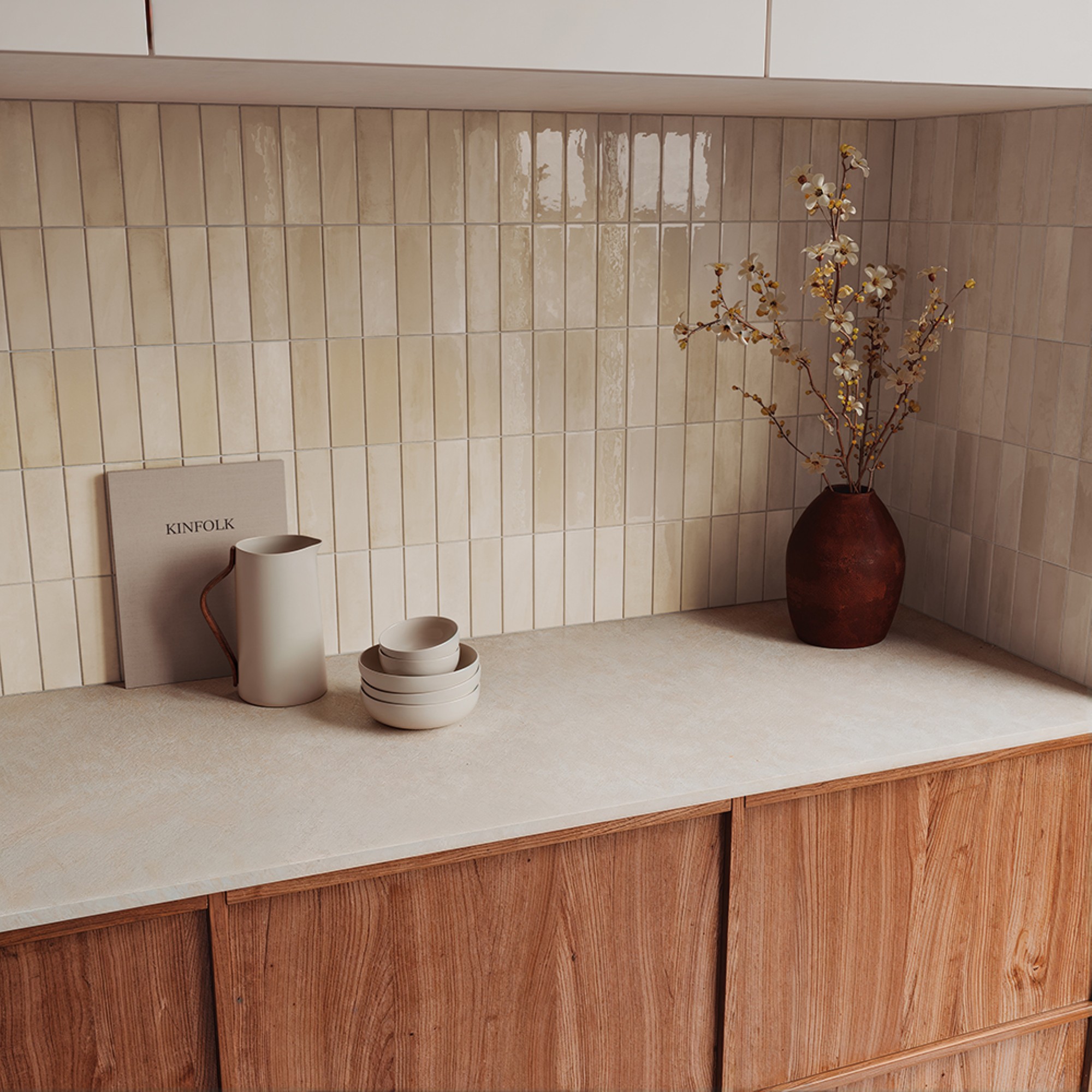 Calema Greige Glossy 2"x6.3" Ceramic Tile | GENROSE