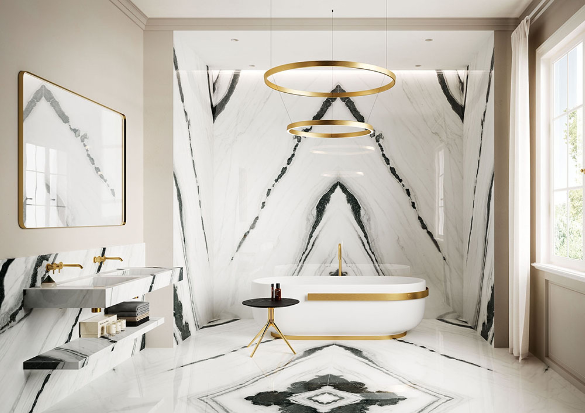 Charm Panda White Polished 63"x126" Bookmatch B 6mm Porcelain Tile ...