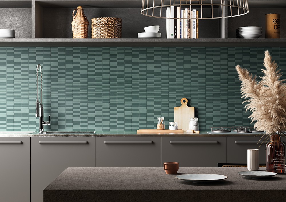 Chroma Forest Green Matte 5/8"x4" Stacked Mosaic Green Porcelain Tile ...