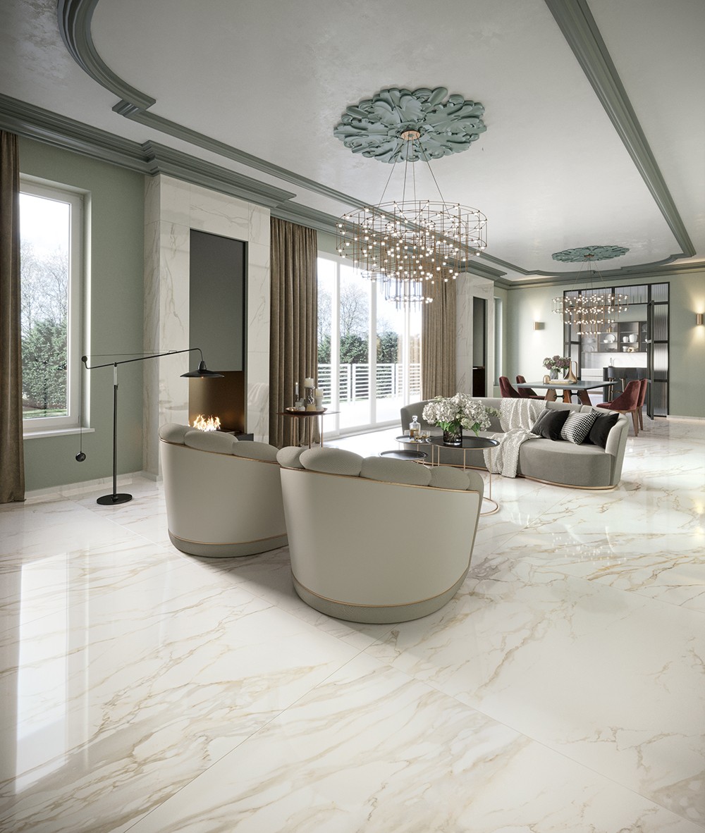 Emilia Calacatta Polished 24"x48 Porcelain Tile | GENROSE