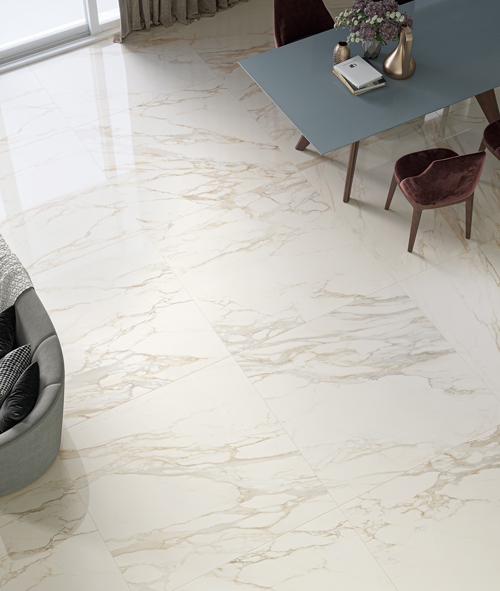 Emilia Calacatta Polished 48"x48 Porcelain Tile | GENROSE