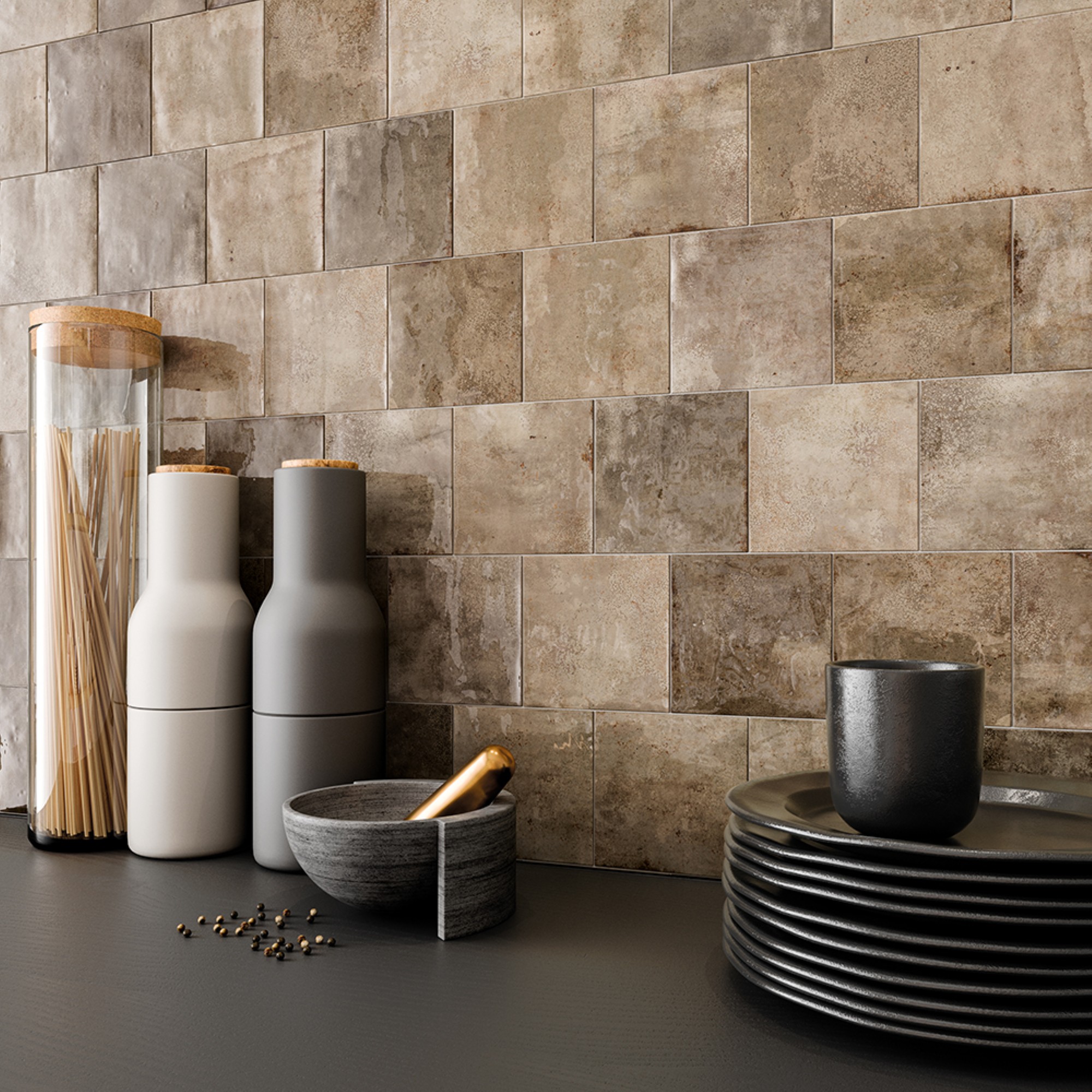 Enamel Truffle Glossy 5"x5" Ceramic Tile | GENROSE