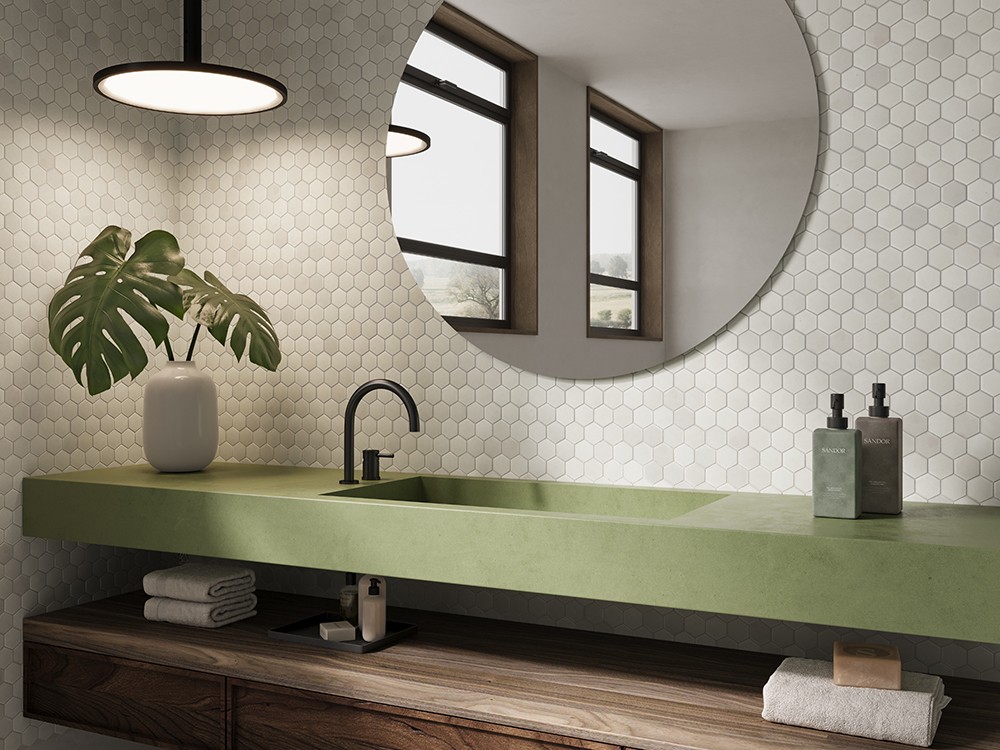 Fusion Glare Natural 2" Hexagon Mosaic Glass | Enamel | Metal Tile ...