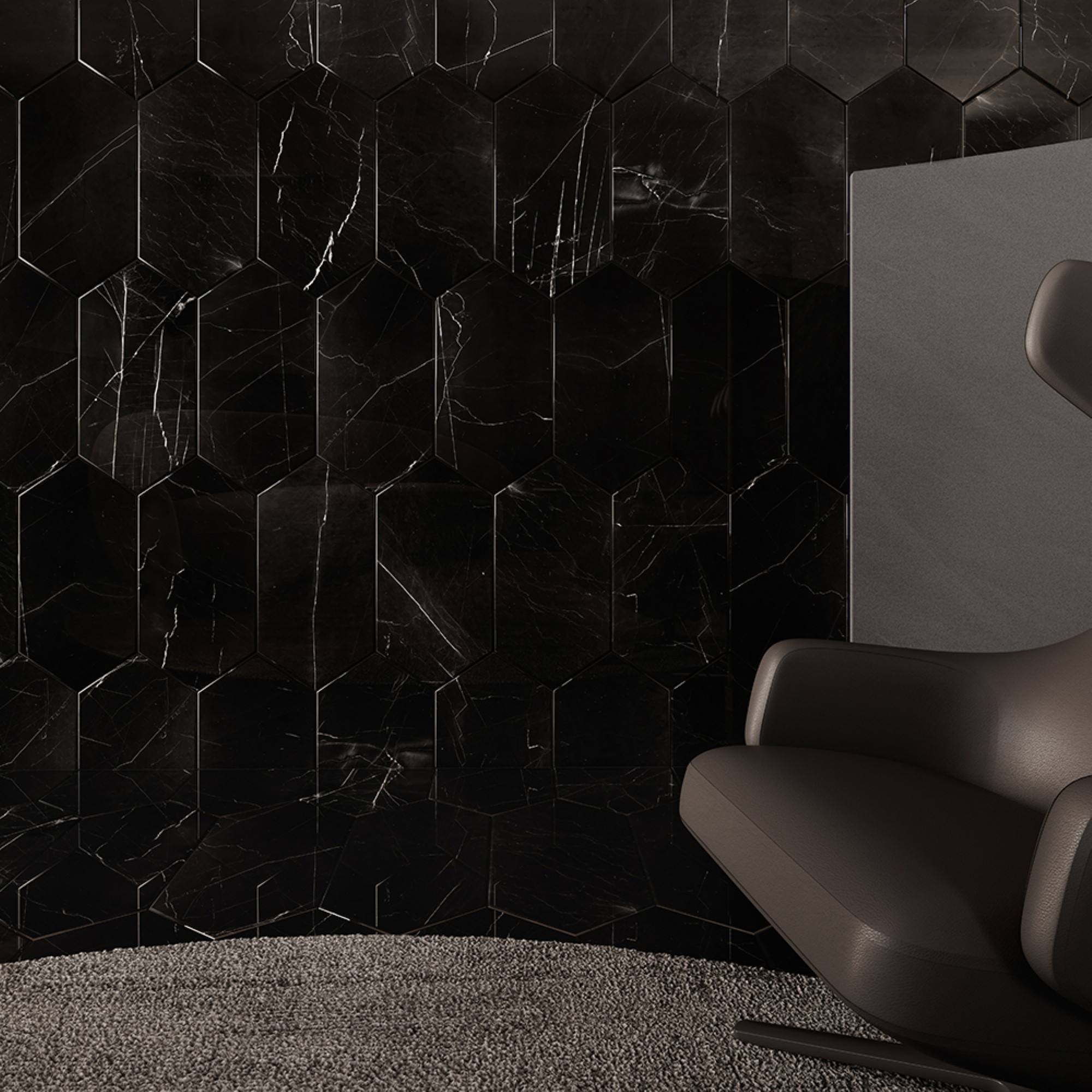 Galaxia Nero Tile - Cosmic Black Tile, White & Gold Veining