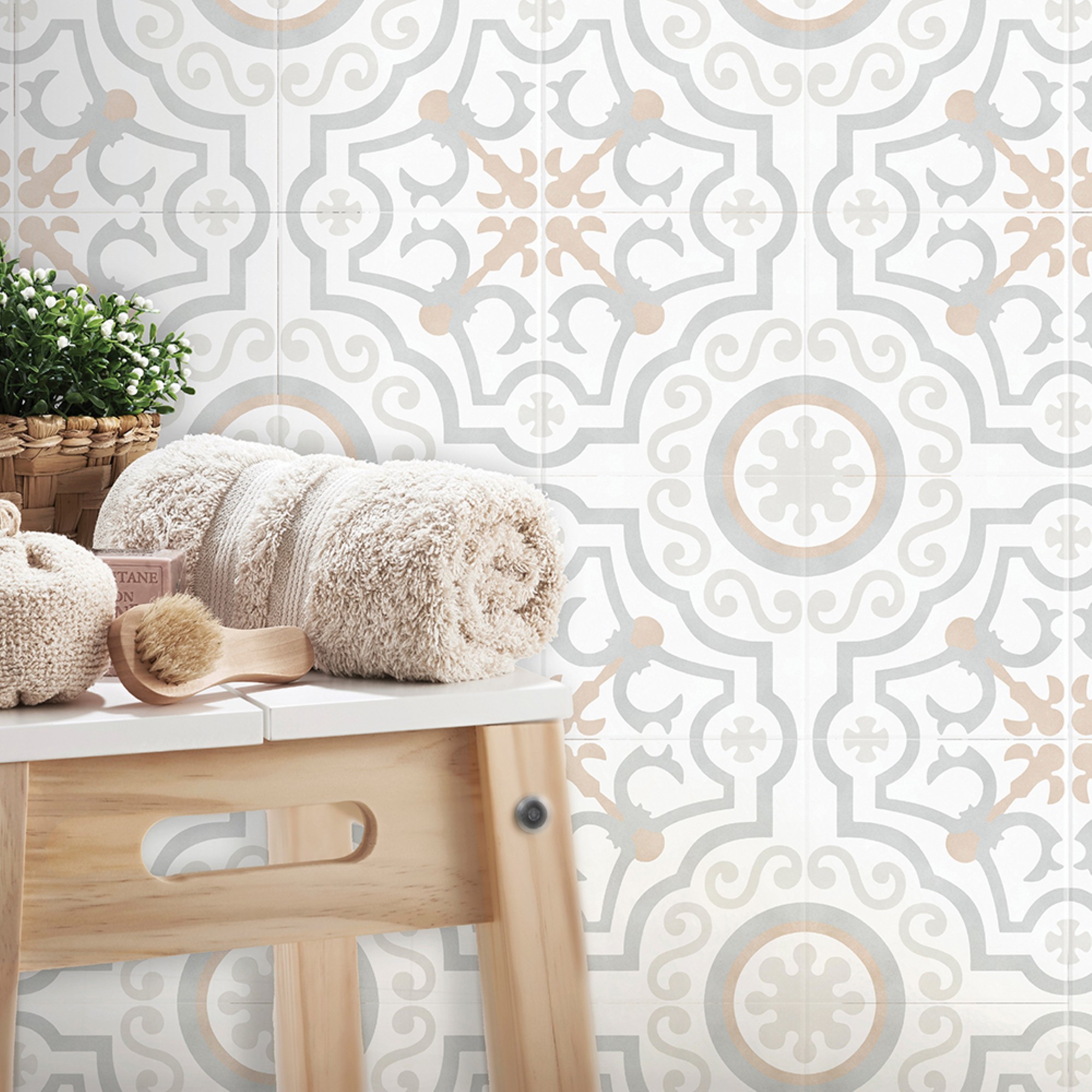 Gallery White Natural 6"x6" Deco Kali Porcelain Tile | GENROSE