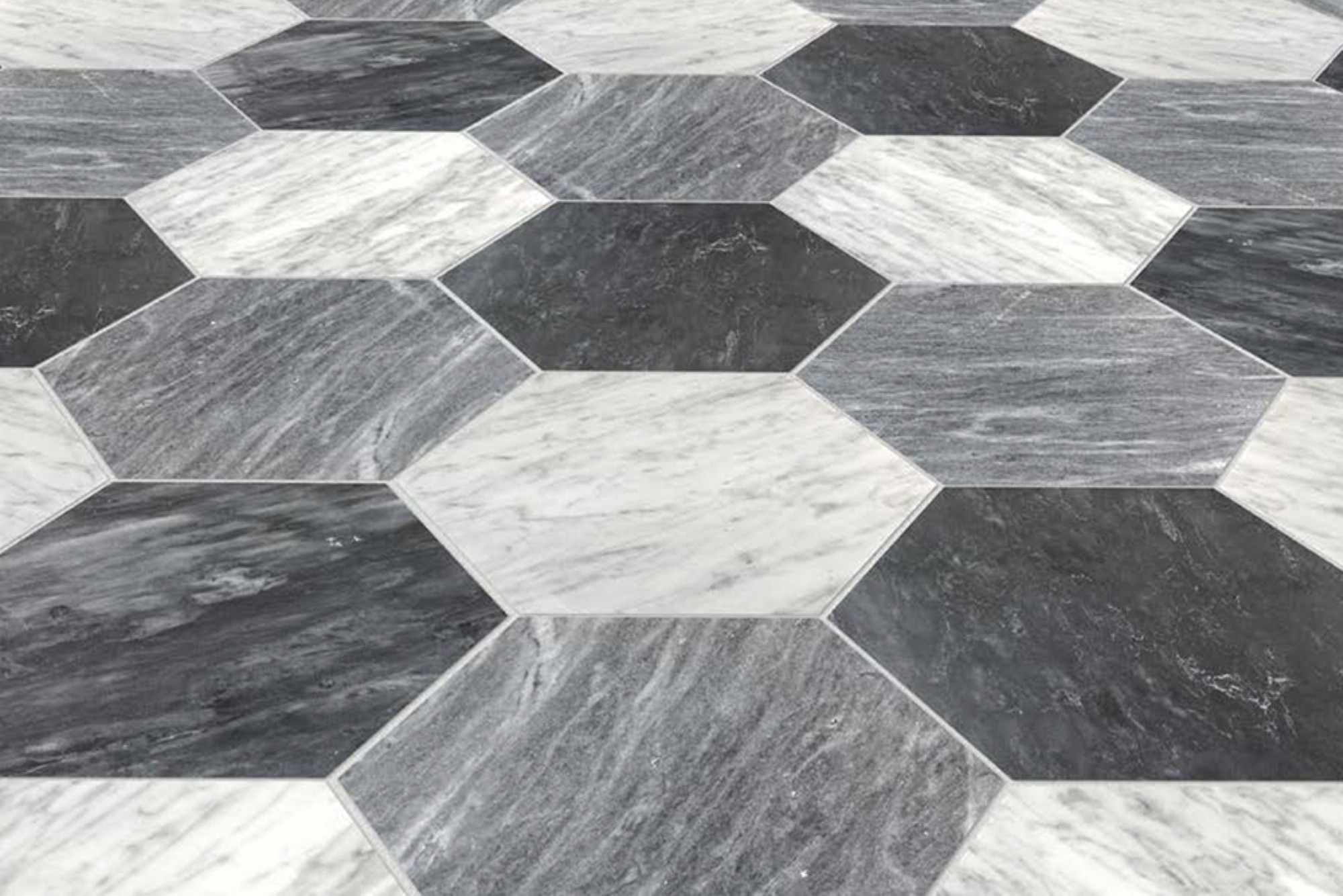 Graphica Grey Honed 9" Hexagon Natural Stone Tile | GENROSE
