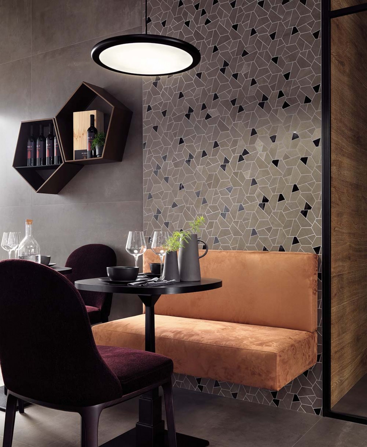 Koncrete Smoke Matte Mosaico Hex Smoke/black Porcelain Tile | GENROSE