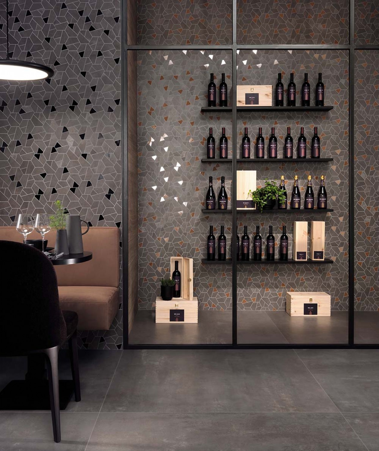 Koncrete Smoke Matte Mosaico Hex Smoke/yellow Porcelain Tile | GENROSE