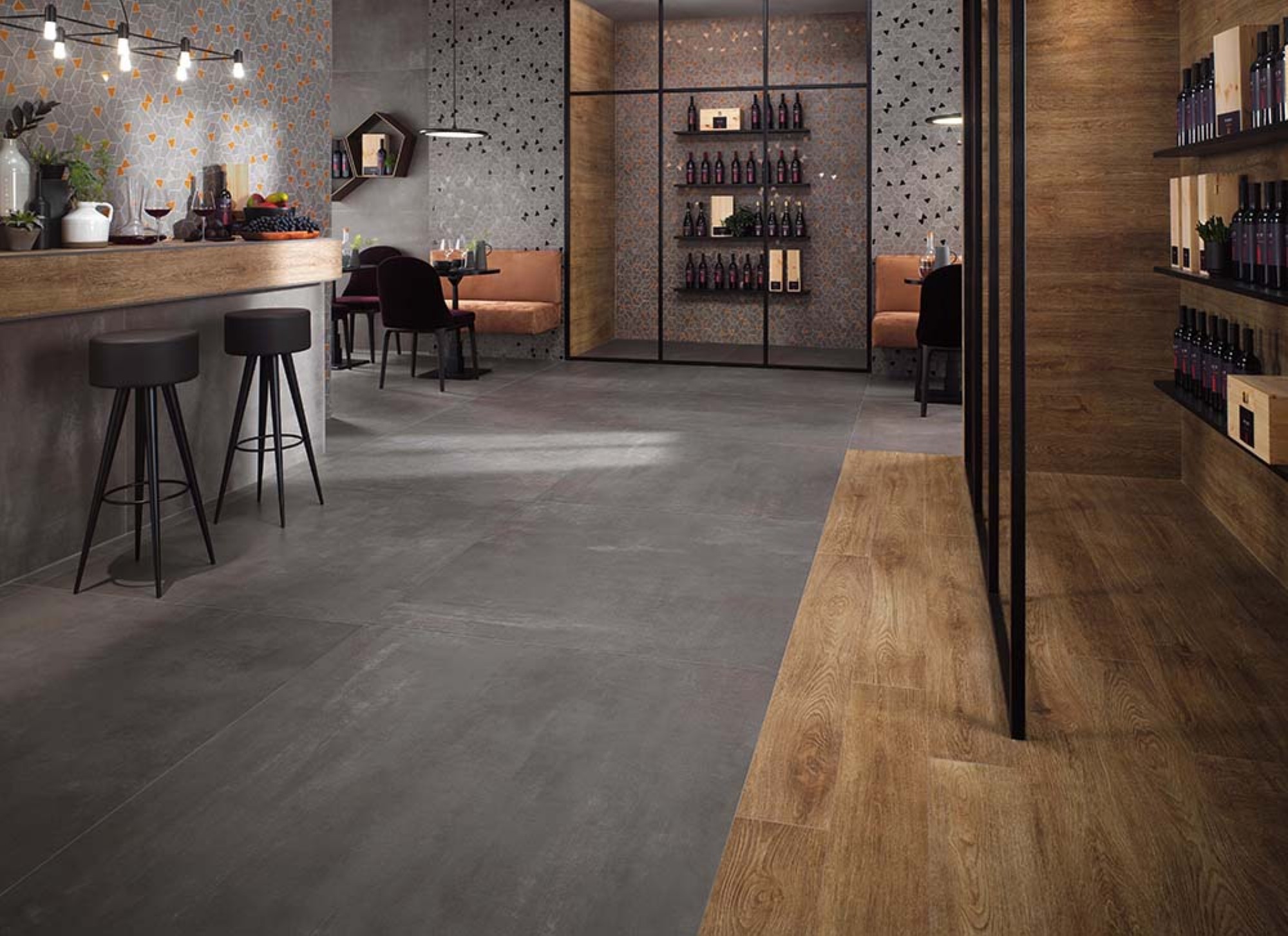 Koncrete Smoke Matte Mosaico Hex Smoke/black Porcelain Tile | GENROSE