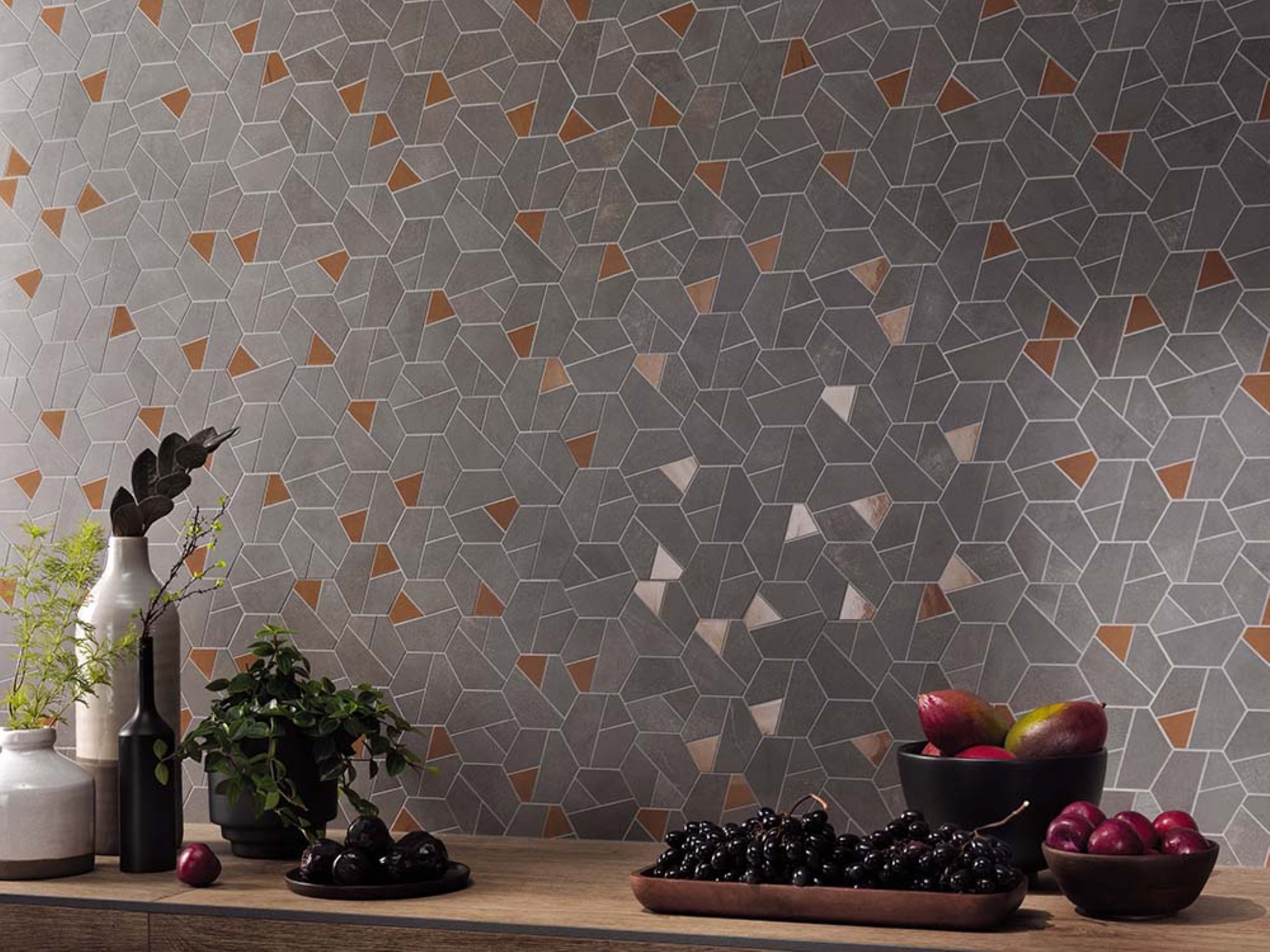 Koncrete Smoke Matte Mosaico Hex Smoke/yellow Porcelain Tile | GENROSE
