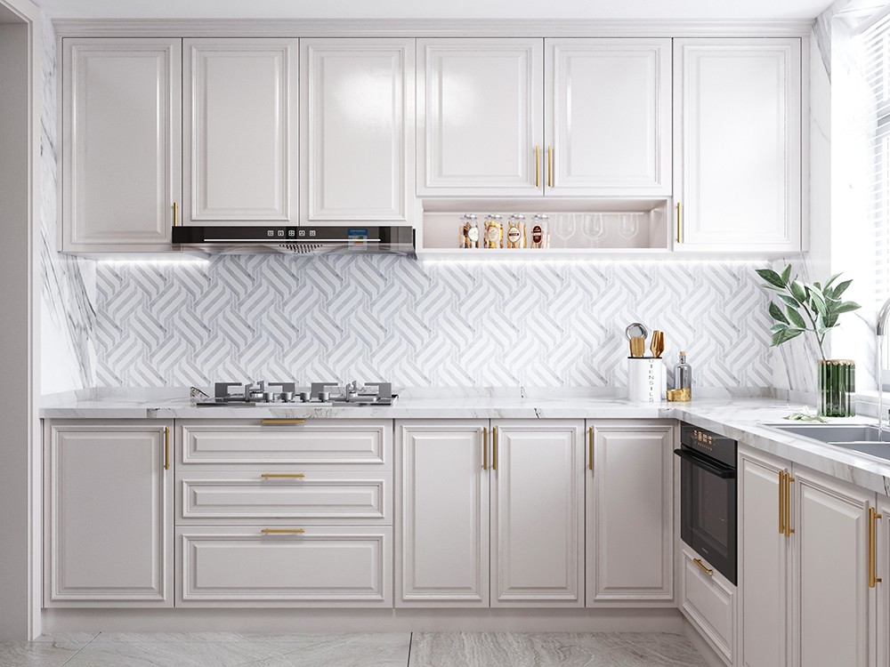 Lotus White Polished 10"x8" Rope Natural Stone Tile | GENROSE