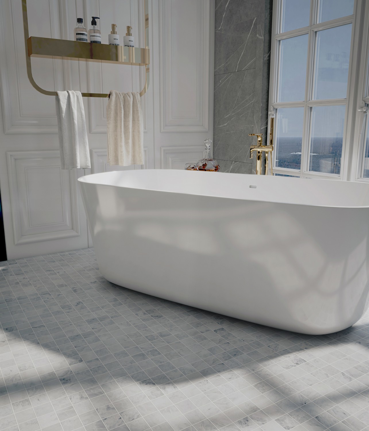 Lotus White Polished 2"x2" Natural Stone Tile | GENROSE