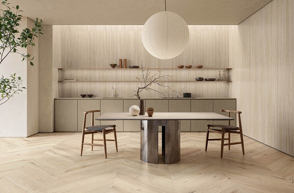 Lynx Almond Matte 8"x48" Chevron Porcelain Tile | GENROSE