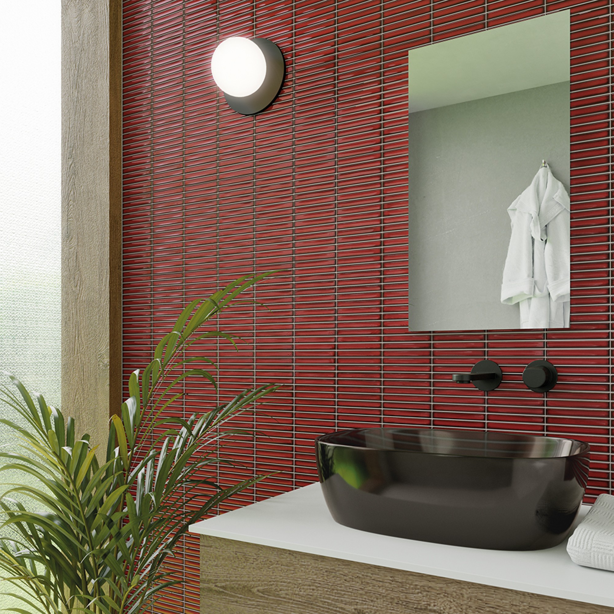 Osaka Bars Red Glossy 5"x10" Ceramic Tile | GENROSE