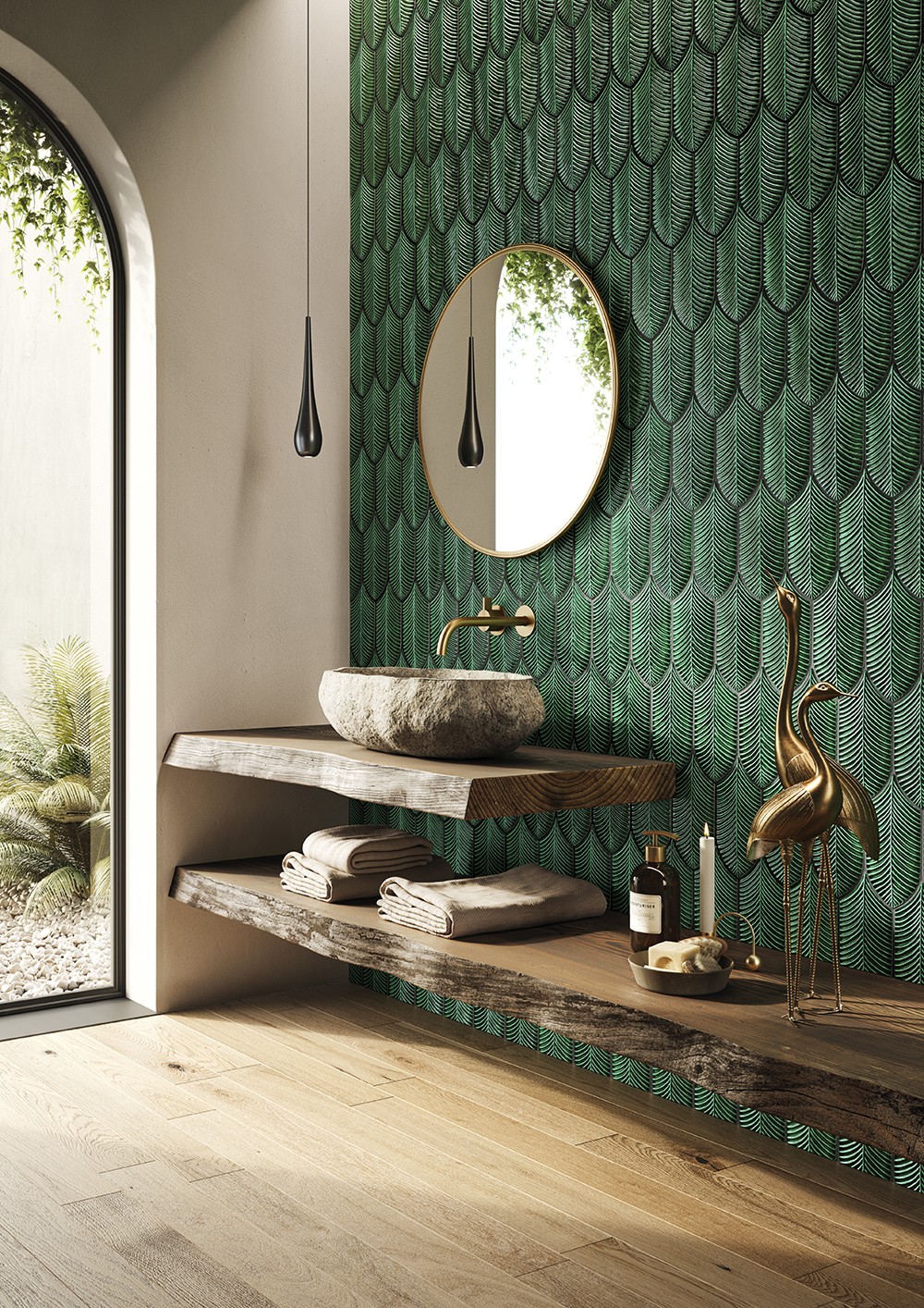 Palmetto Verde Inglese Glossy 4"x8" Leaf Ceramic Tile | GENROSE