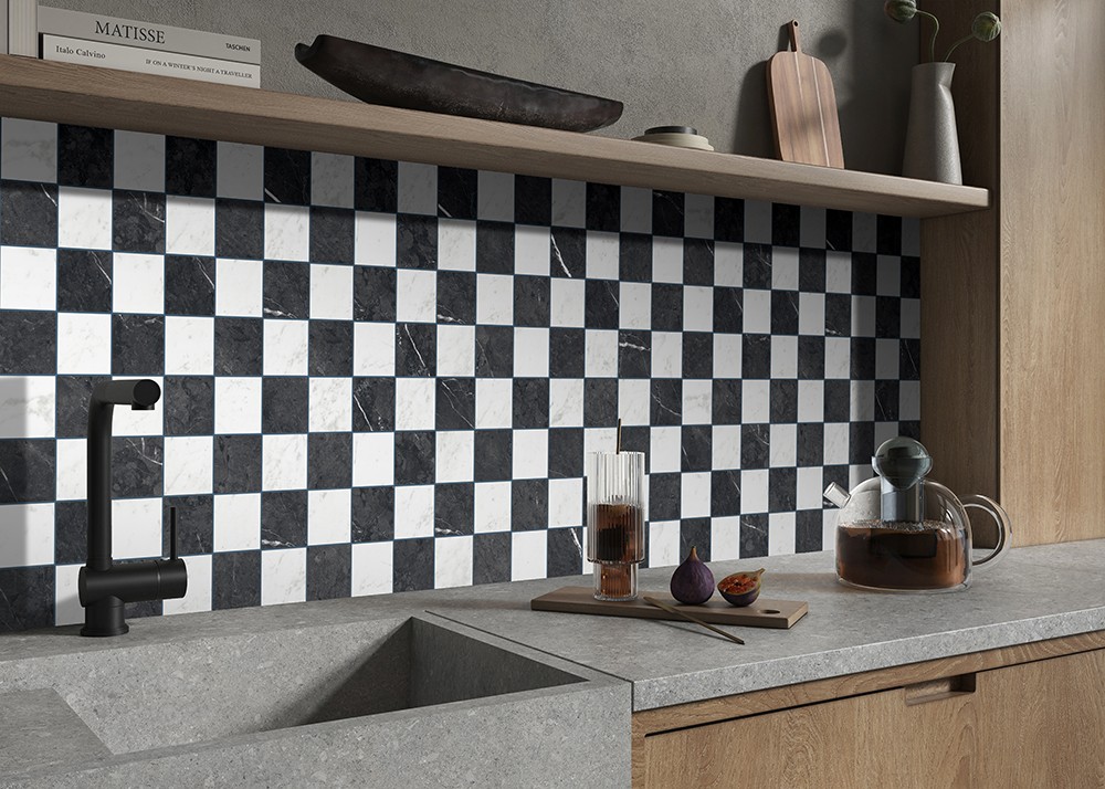 Piazza Nero Marquina Matte 3"X3 Porcelain Tile | GENROSE