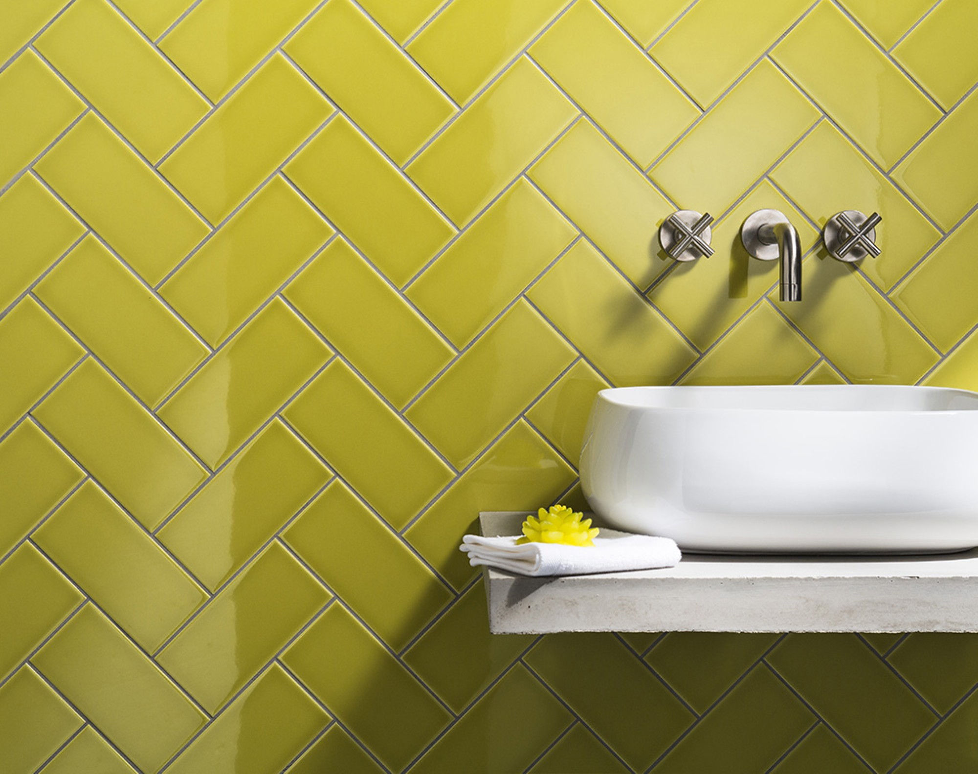 Prismatics Chartreuse Gloss 4"x8" Wall Ceramic Tile | GENROSE