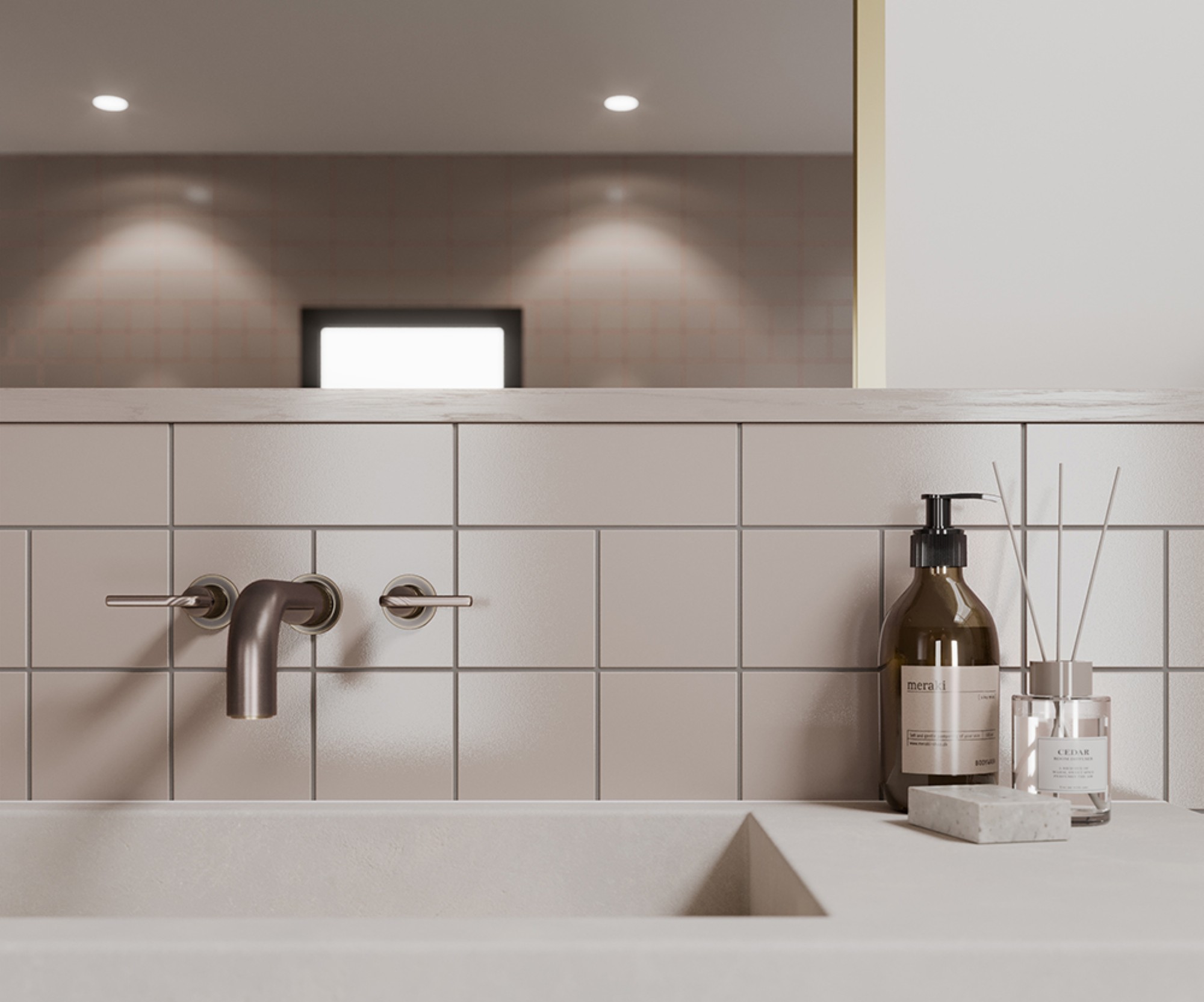 Prismatics Truffle Satin 4"x4" Wall Ceramic Tile | GENROSE