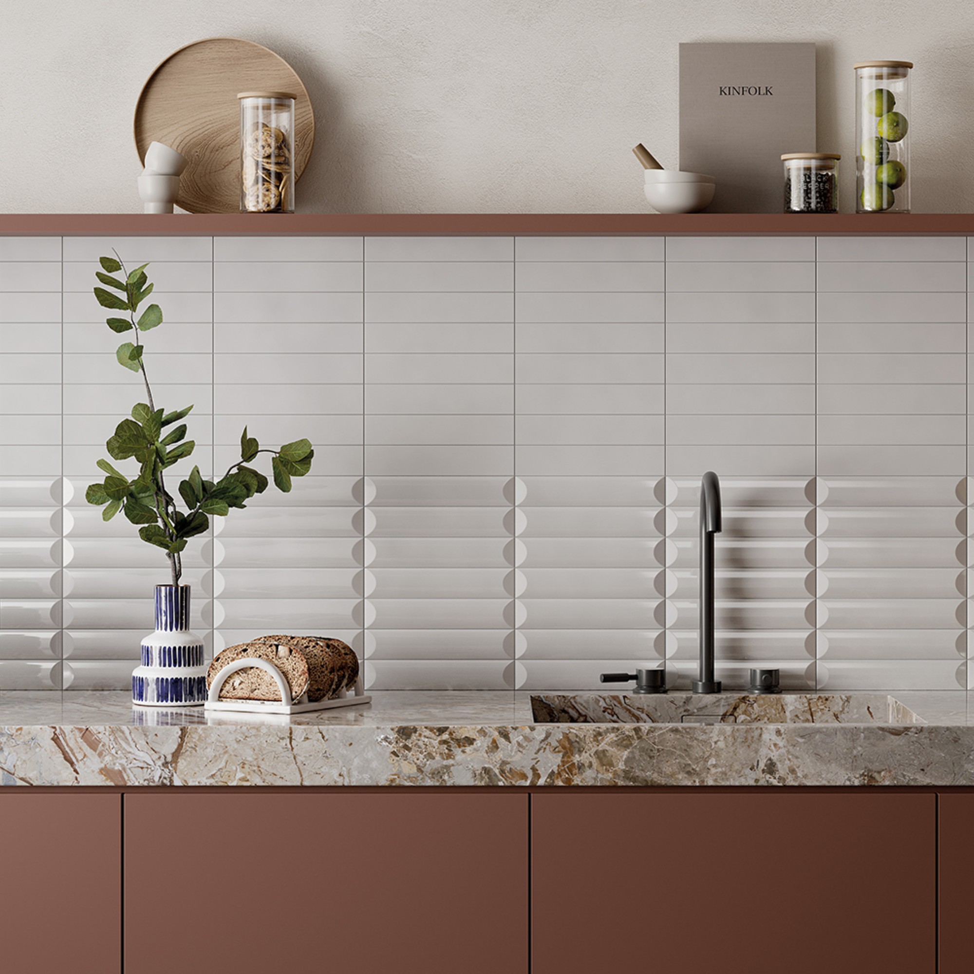 Quora White Glossy 2"x10" Lingotto White Ceramic Tile | GENROSE