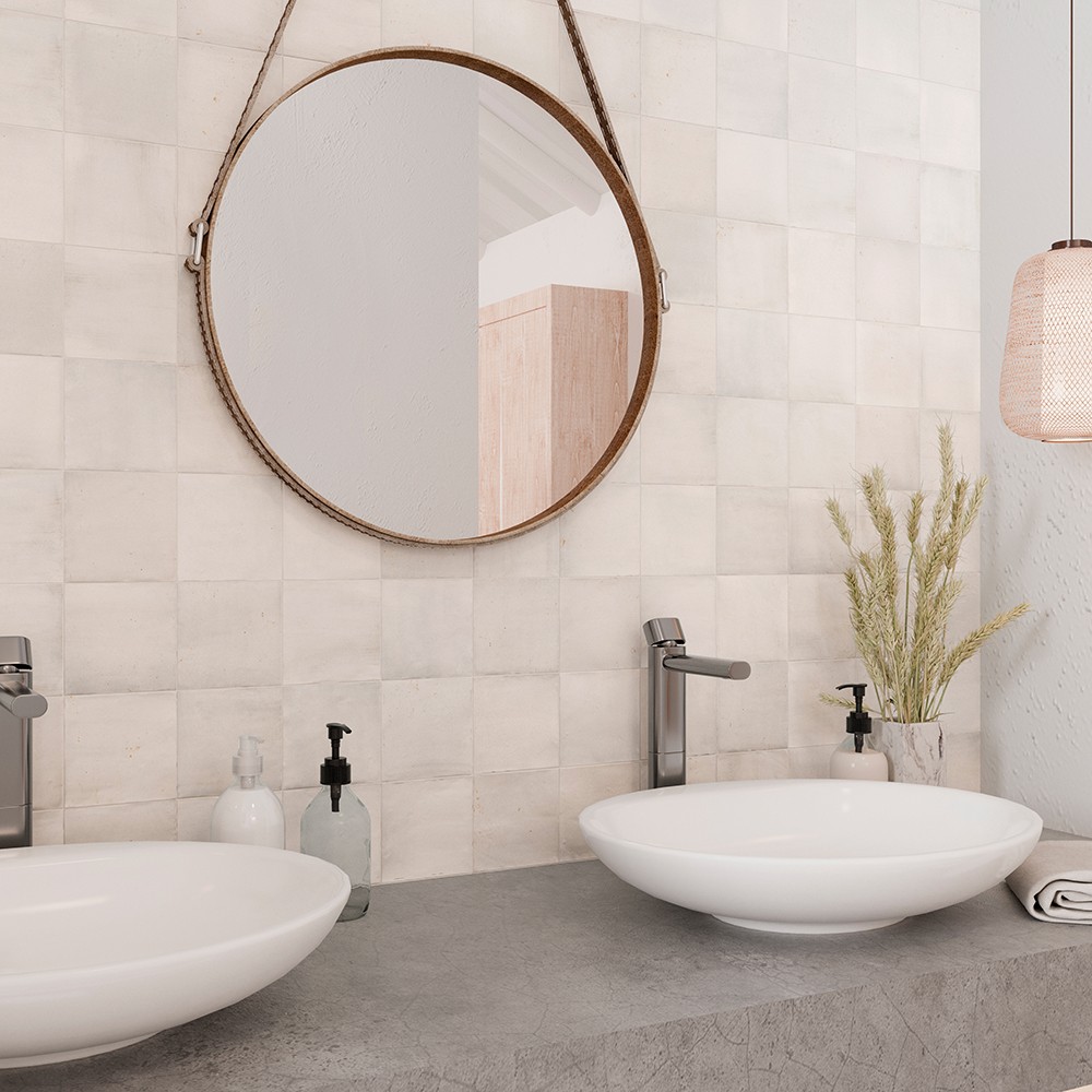 Saten Bone Semi-Polished 5"x5" Ceramic Tile | GENROSE