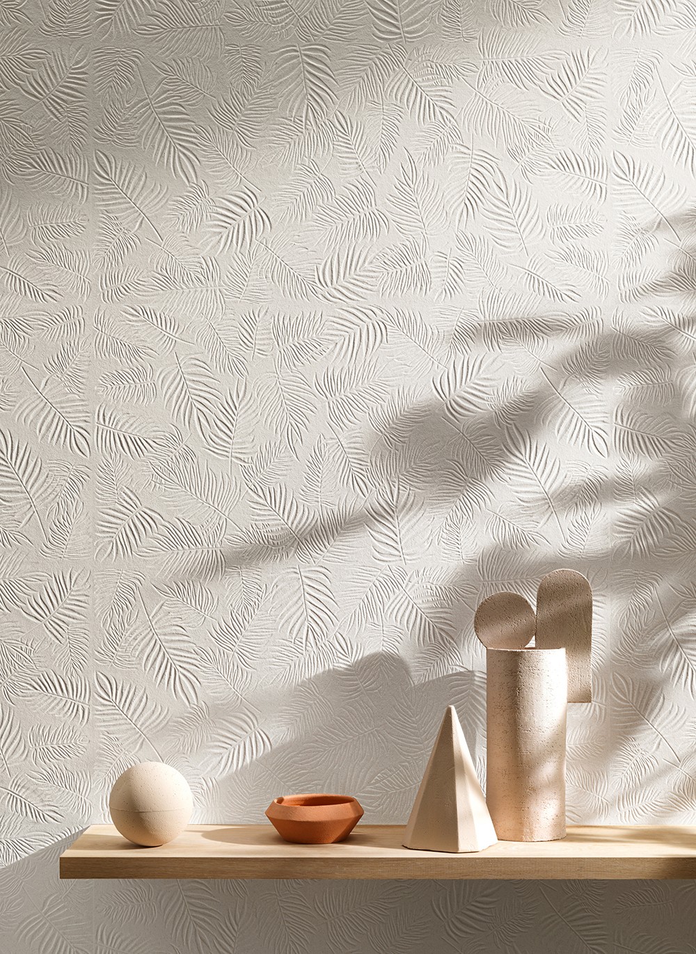 Sculpture White Matte 16"x32" Leaf Deco White Ceramic Tile | GENROSE