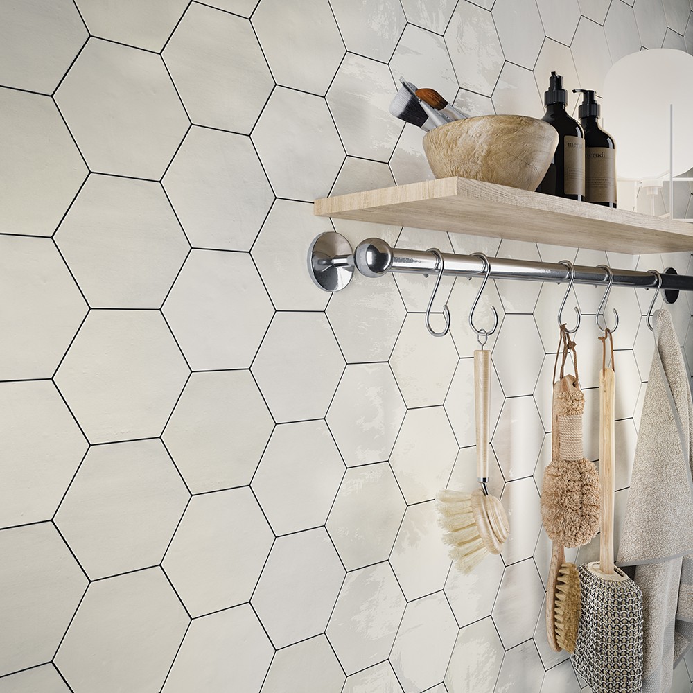 Shadow Hex Nude Glossy 4"x5" Hexagon Ceramic Tile | GENROSE