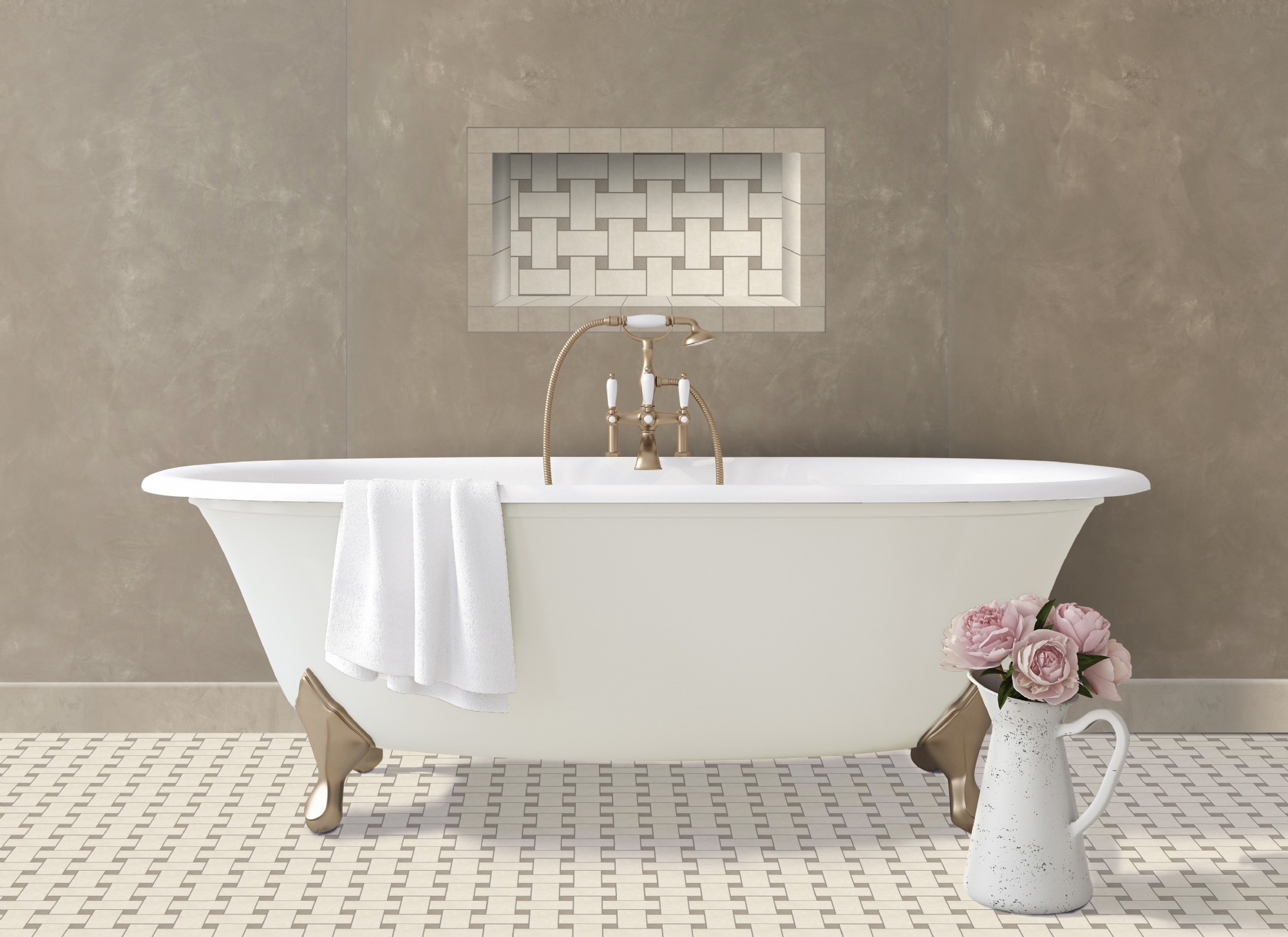 Spirit Soft Basketweave Mosaic w/ Wing Dot 12"x12" Porcelain Tile