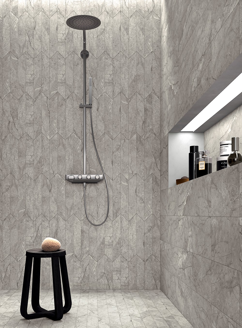 Stature Imperiale Grey Soft 3.75"x21.25" Chevron Porcelain Tile | GENROSE