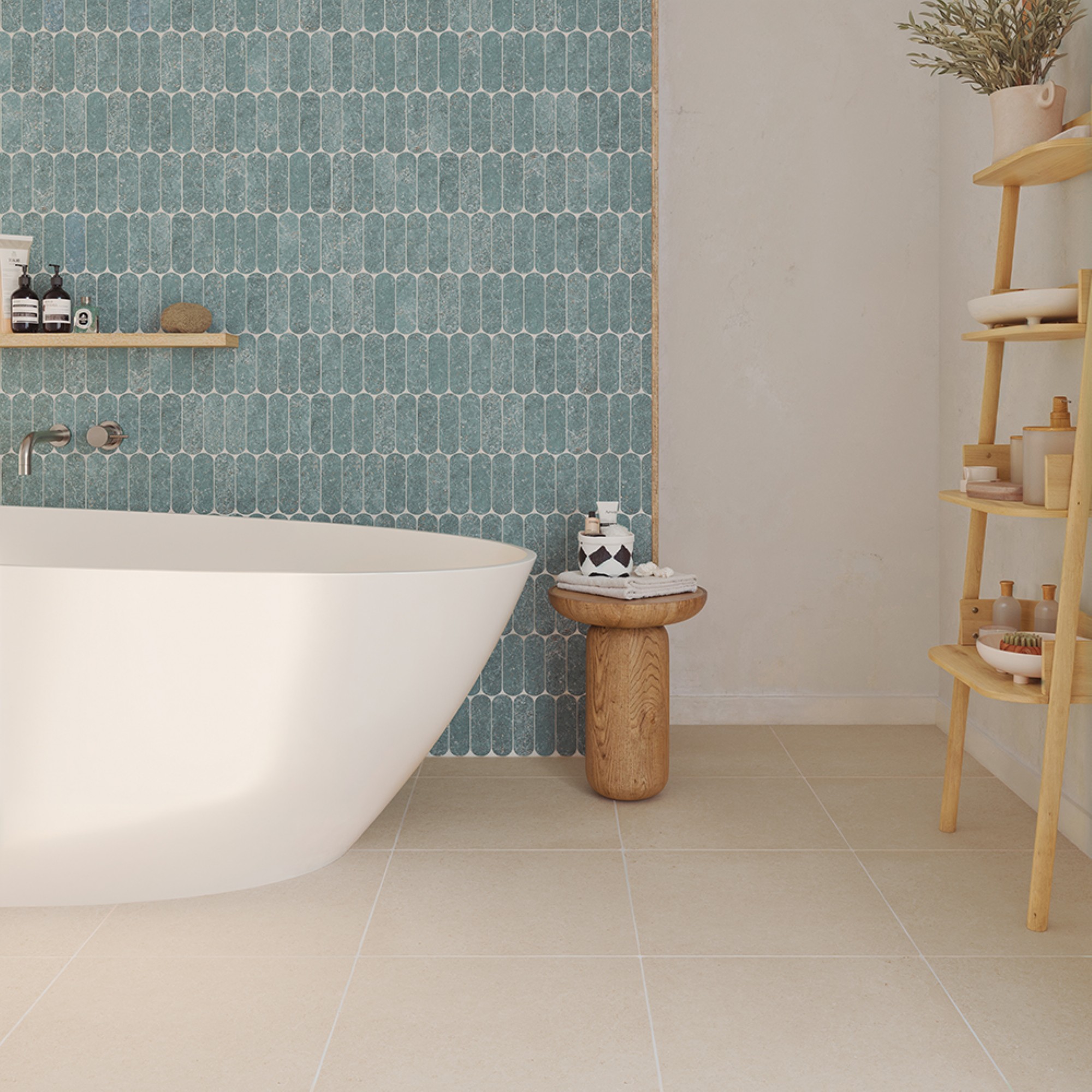 Stone Dust Teal Matte 2"x6" Oval Porcelain Tile | GENROSE