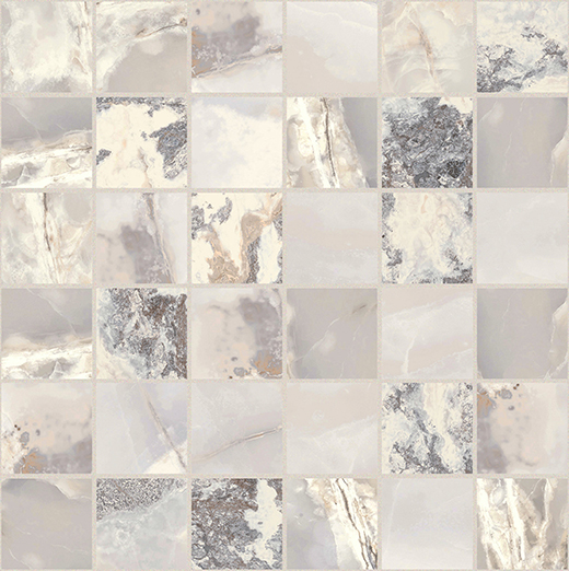 Oracle White Blend Satin Sfalsato Mosaic Porcelain Tile | GENROSE