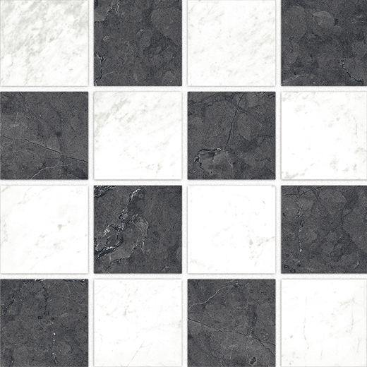Piazza Nero Marquina/Carrara Matte 3"X3" Mosaic Porcelain Tile | GENROSE